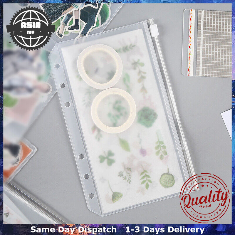Clear PVC A5 A6 A7 Binder Pockets Clear Zipper Folders For 6-Ring ...