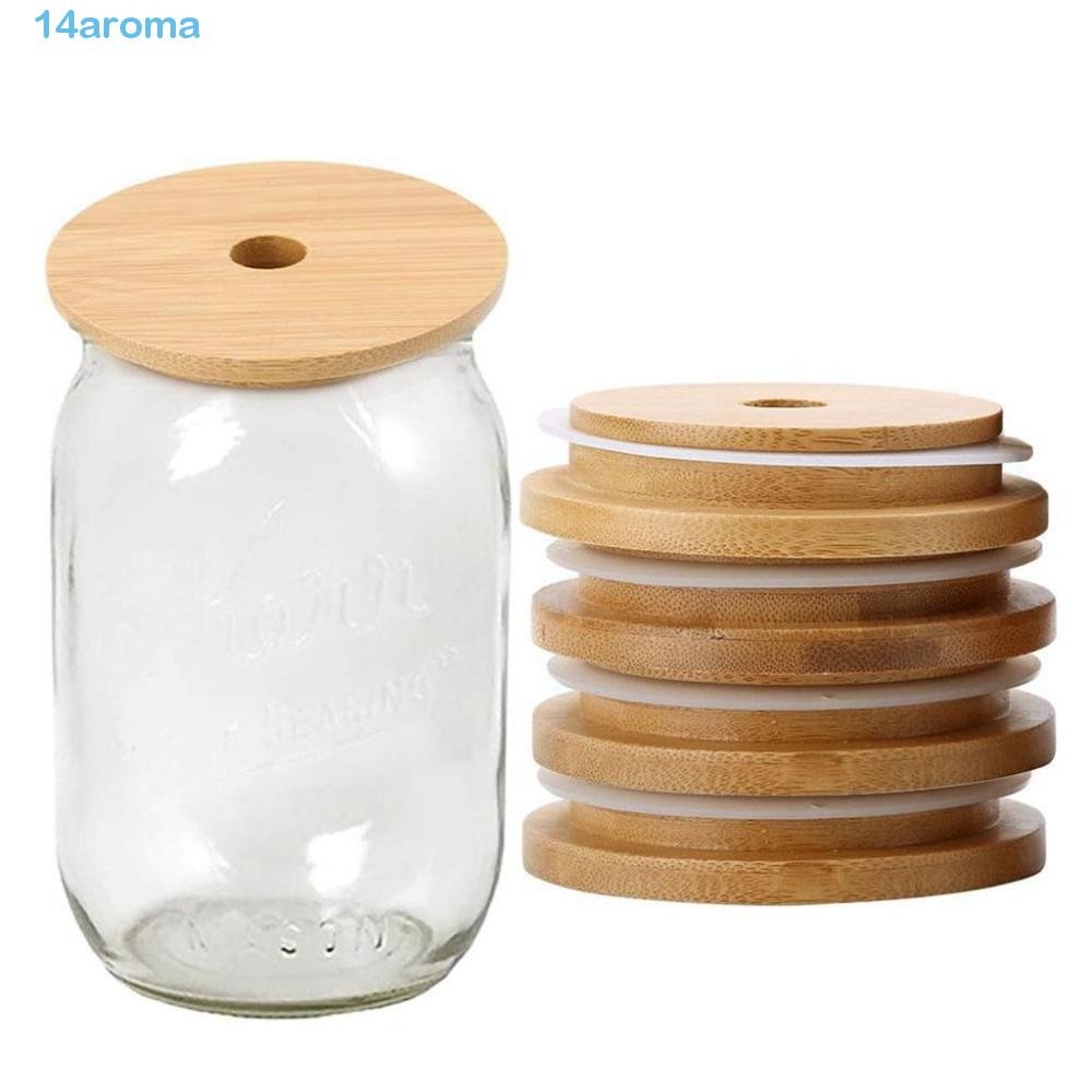 AROMA Mason Jar Lids Round Safe Wooden Jar Lids Wide Mouth Bamboo Wood ...