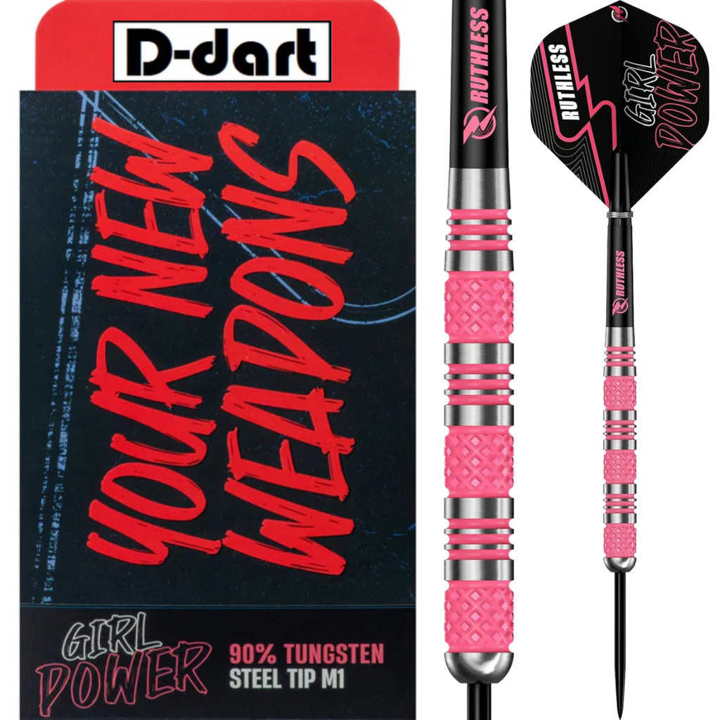 RUTHLESS RX STEEL TIP DART - 24G Girl Power Knurled M1 Pink 90% ...