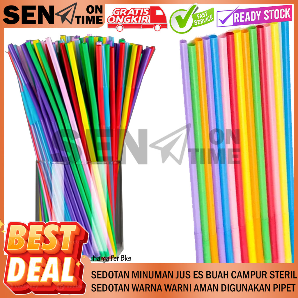 Colored Suction Straws Long Plastic Drinks Per Pack Colorful Wraps Bent ...