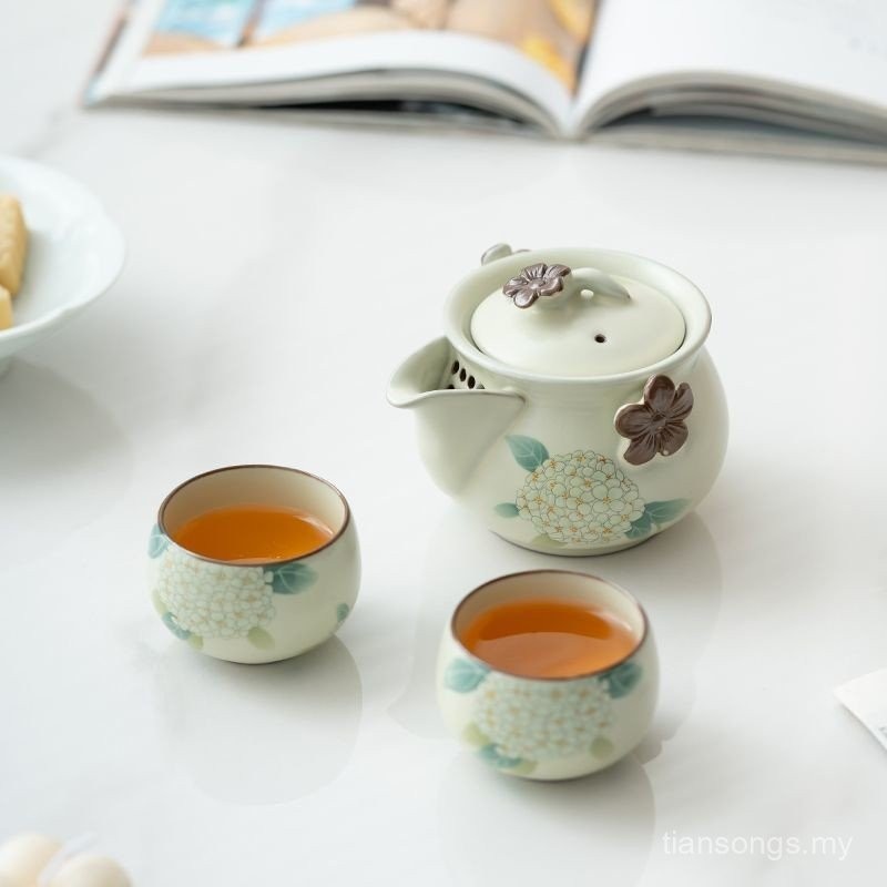 Ceramic Ru Kiln Hand Grab Pot Creative Hydrangea Kung Fu Tea Set Teapot ...