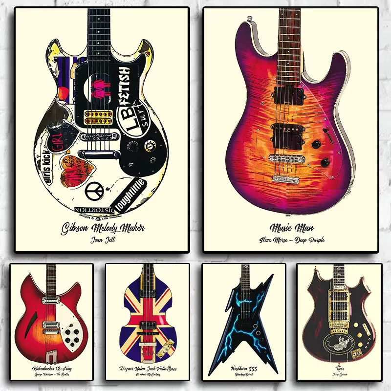 Famous Guitar Posters Retro Music Rock Band Musical Instrument Poster ...