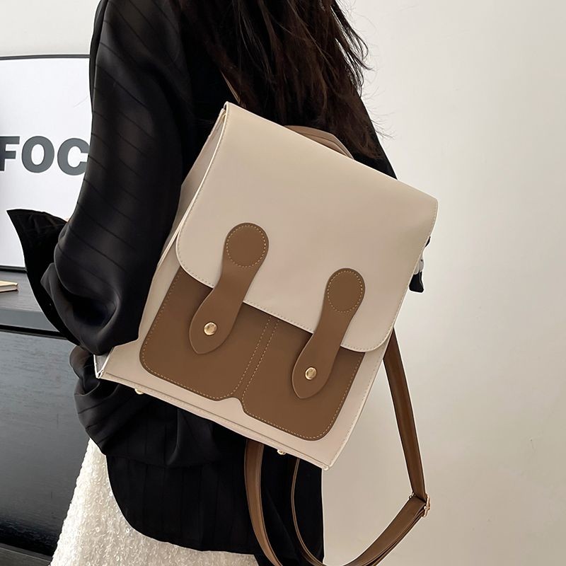 College Students PU British Backpack Flap Style School Bag College ...