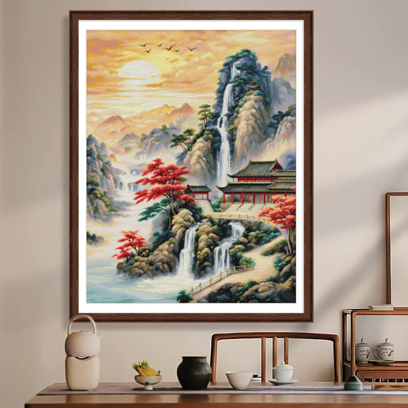 High mountains and flowing water 11CT no full embroidery simple modern ...