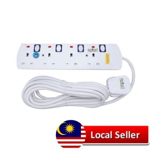 Wire Wayar Extension 5 Meter SIRIM Approved Electric Plug 4 Gang Sockets Trailing Socket ...