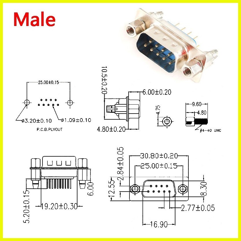 10pcs DP9 9 Pin Male/Female Blue Straight Pin DB9 D-sub PCB Mount RS232 ...