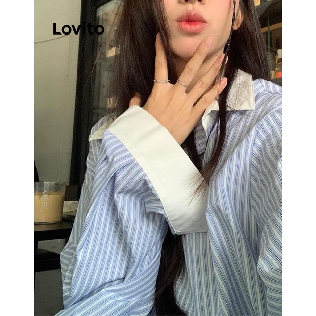 Lovito Casual Striped Colorblock Button Blouse for Women LNE43407 Blus ...