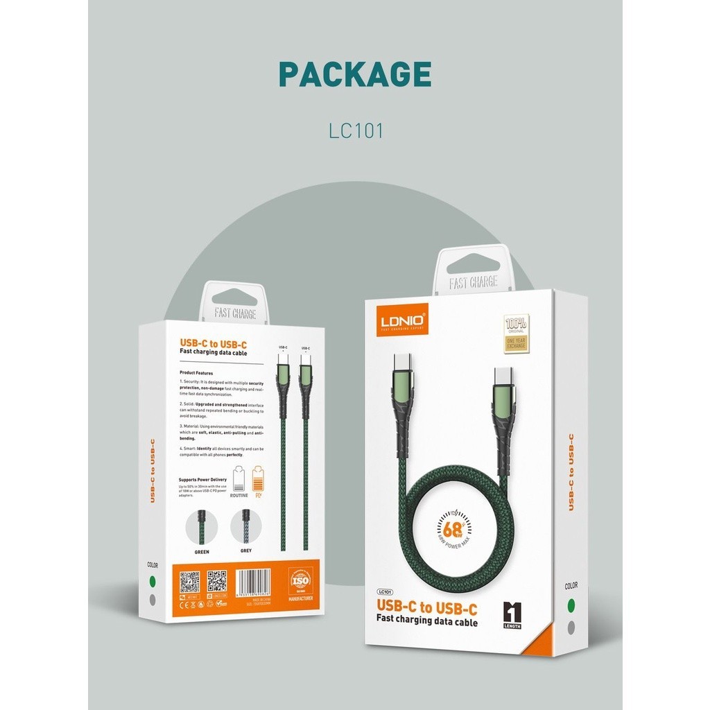 LDNIO LC101 60W USB-C TO USB-C 100% ORI FAST CHARGING DATA CABLE | Shopee Malaysia