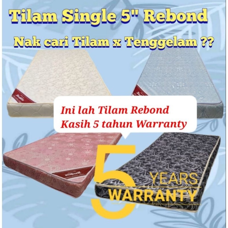 (warranty 5 years) Tilam Single Rebond 5 Inch, Tilam bujang 5 inch Yang ...
