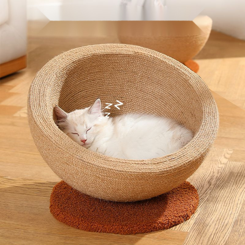 Sisal Cat Scratcher Bed Combo Durable No Mess Round Claw Basin Cat Toy ...