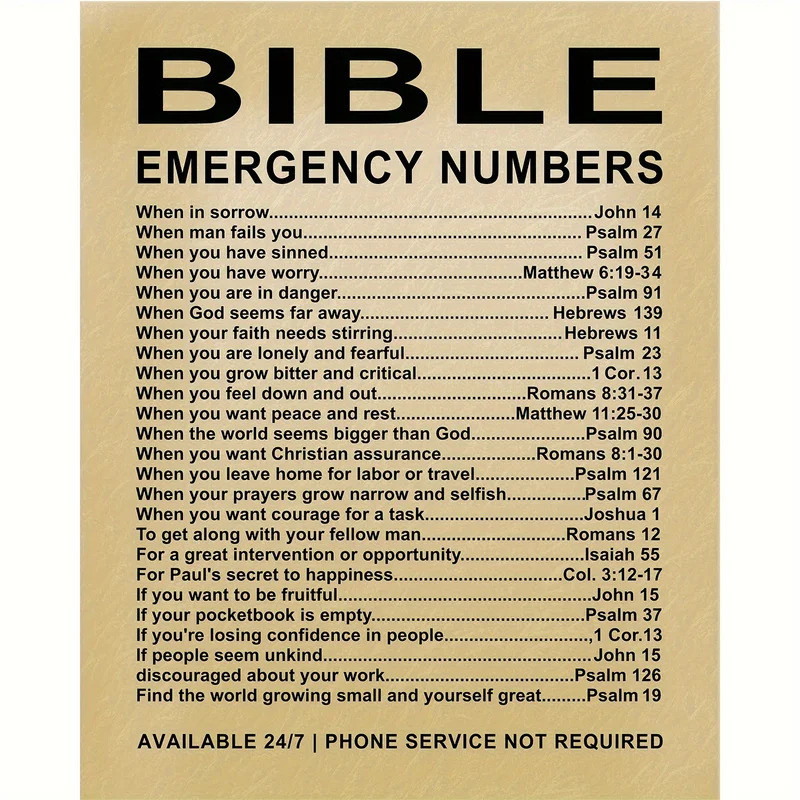 2 Pcs /5 Pcs Bible Emergency Numbers-Bible Emergency Numbers Poster ...