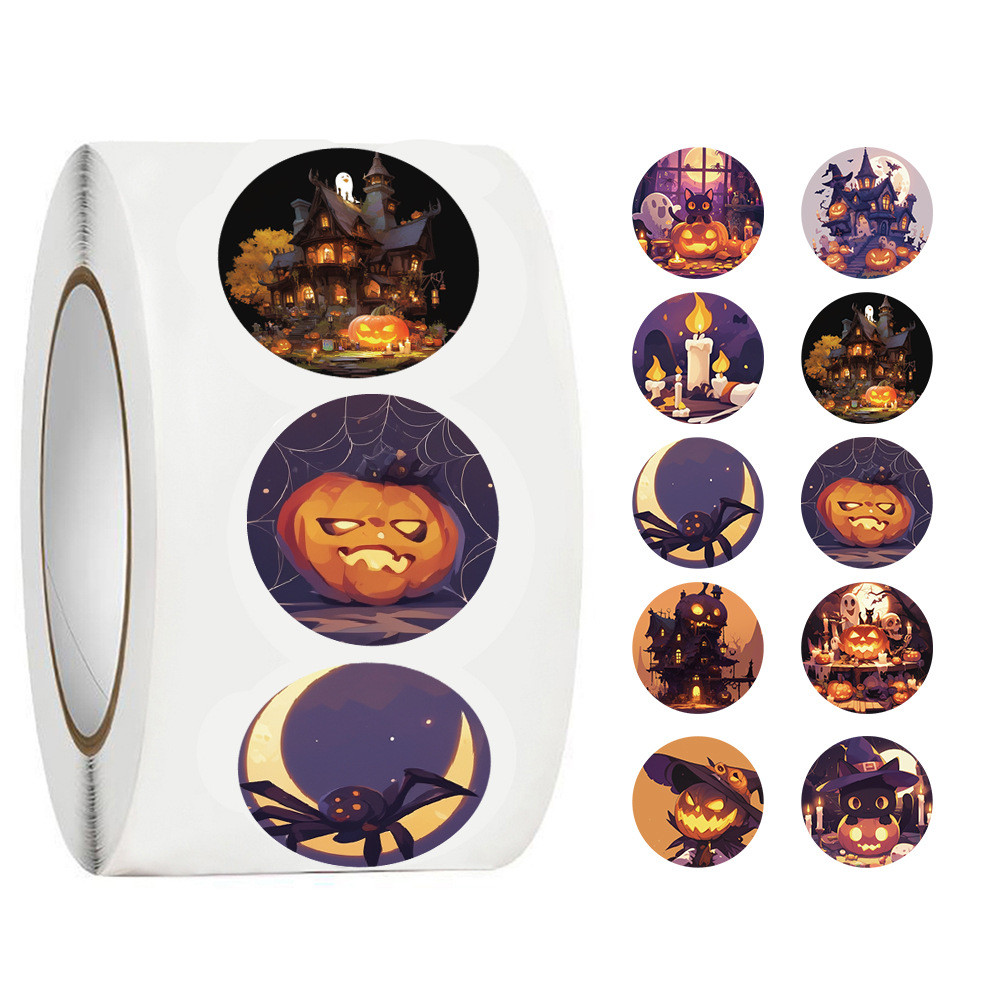 500 pcs 10 images Halloween Theme Stickers Roll/Stickers Tape | Shopee Malaysia