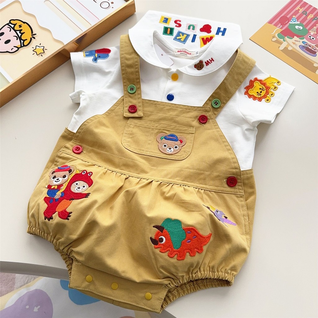 Mk Cute Overalls Amoi Boys Girls Children Bear Embroidered Dinosaur ...