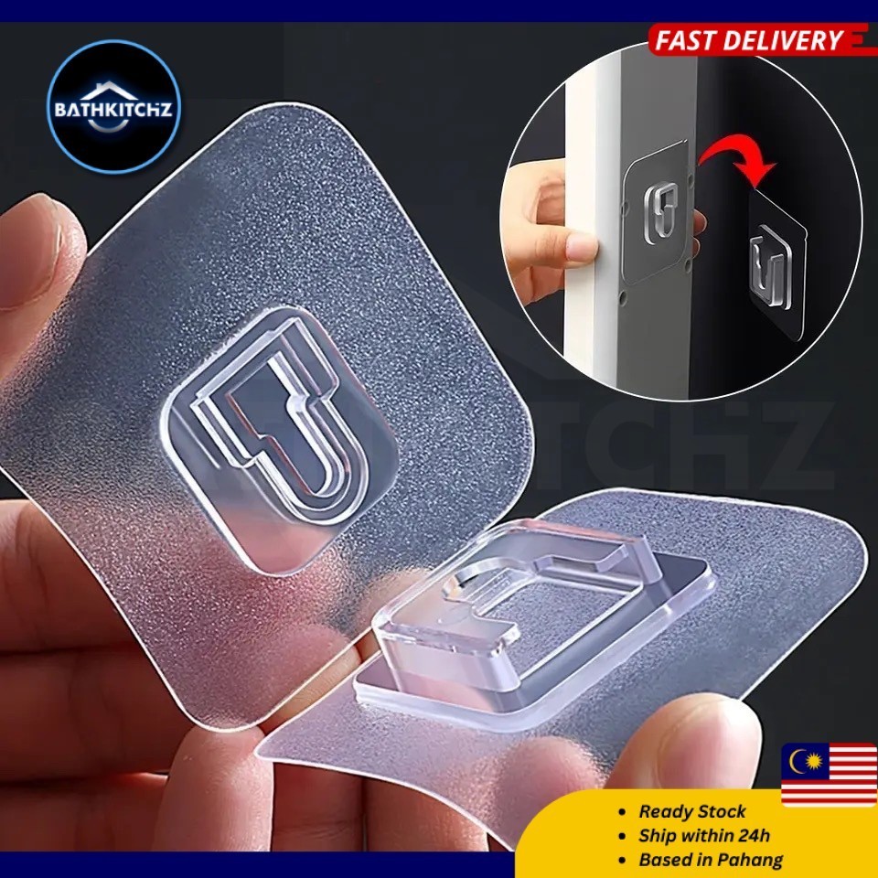 BATHKITCHZ Wall Hook Female & Male Hooks Frame Hook Transparent Hook ...