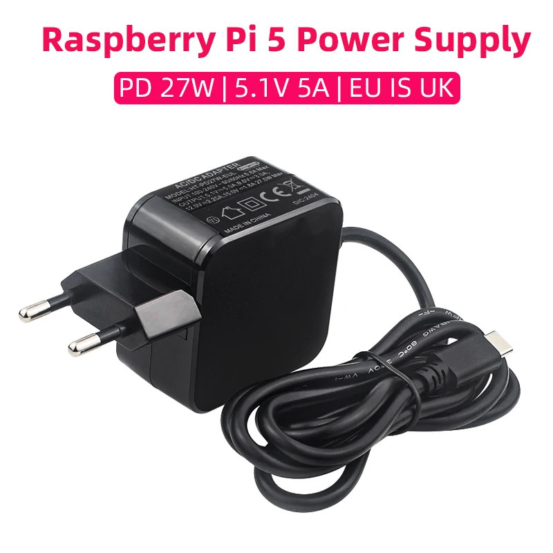 Raspberry Pi 5 Power Supply PD 27W 5.1V 5A USB Type-C Power Adapter EU US UK Plug for RPI 5 Pi5 ...