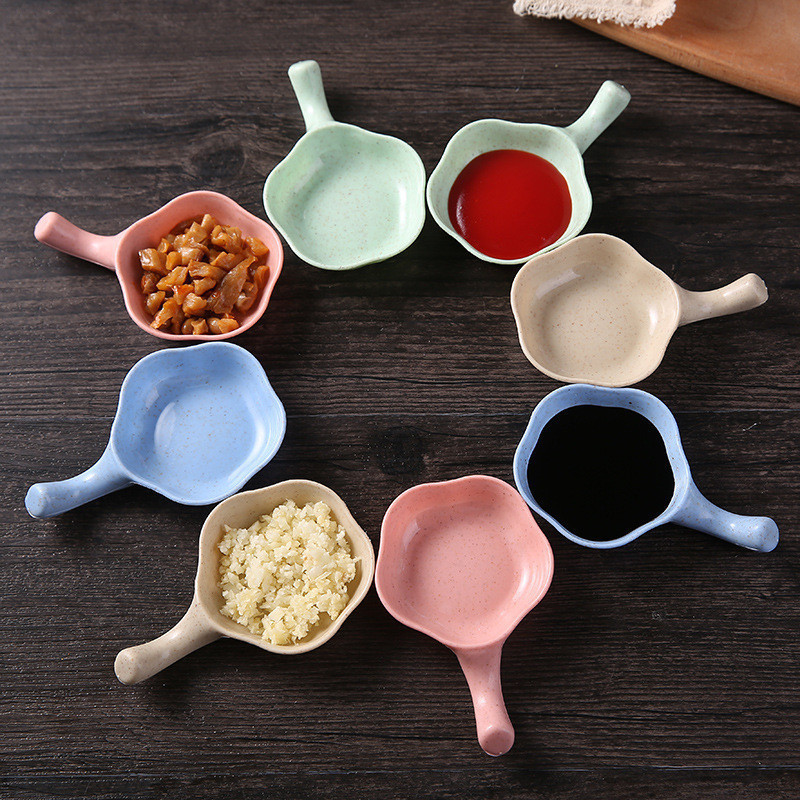 Wheat straw seasoning dish with handle, kitchen sauce vinegar sauce ...