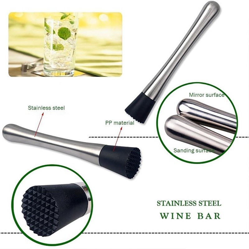 Stainless Steel Wine Mixing Stick Cocktail Muddler Shaker With Crushing Hammer DIY Drink Fruit ...