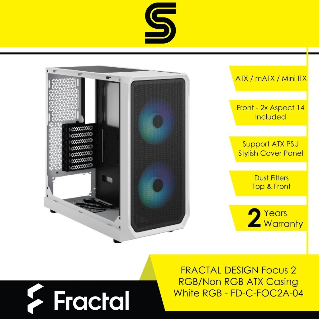 FRACTAL DESIGN Focus 2 RGB/Non RGB ATX Casing - Black/White | Shopee ...