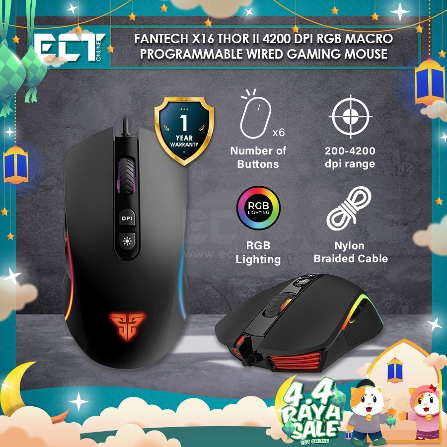 Fantech X16 Thor II 4200 DPI RGB Macro Programmable Wired Gaming Mouse ...