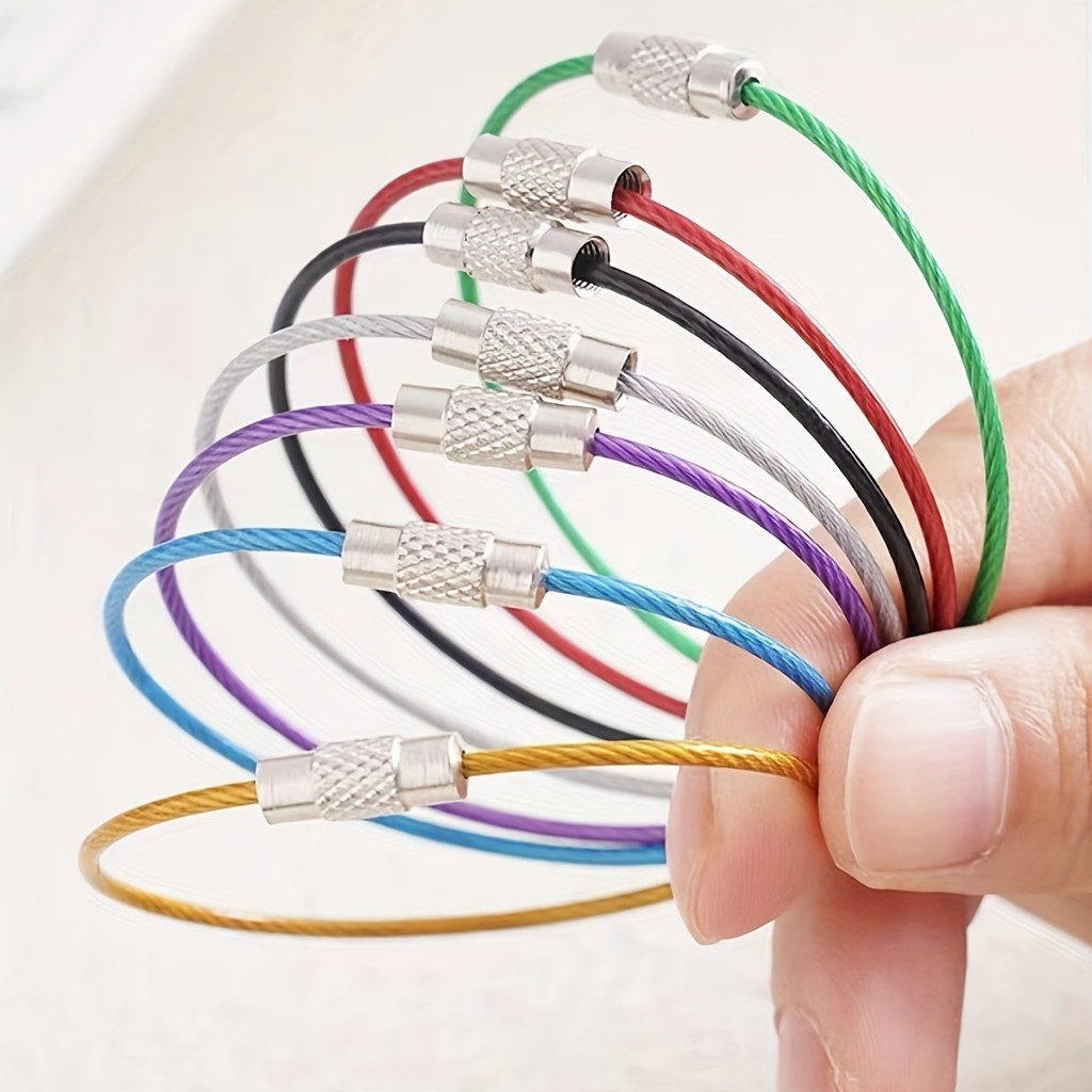 10pcs Mix Color Stainless Steel Wire Rope Screw Lock Ring, Key Ring ...