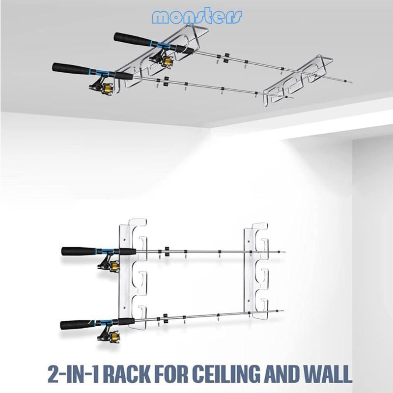 Mon Fishing Rod Display Stand Wall Ceiling Storage Rack Horizontal Rod ...