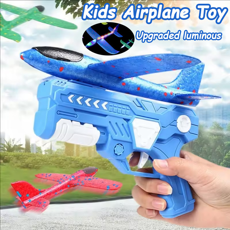 Kids Airplane Toy Foam Glider Toy with Launcher Outdoor LED Aeroplane ...
