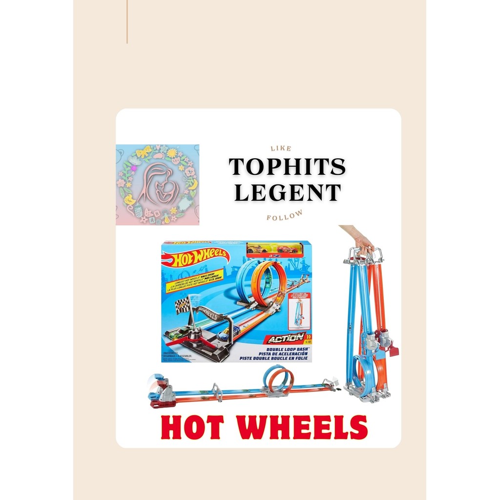 Hot Wheels Race Track Double Loop Dash Racing Cars Fight Includes 2x ...