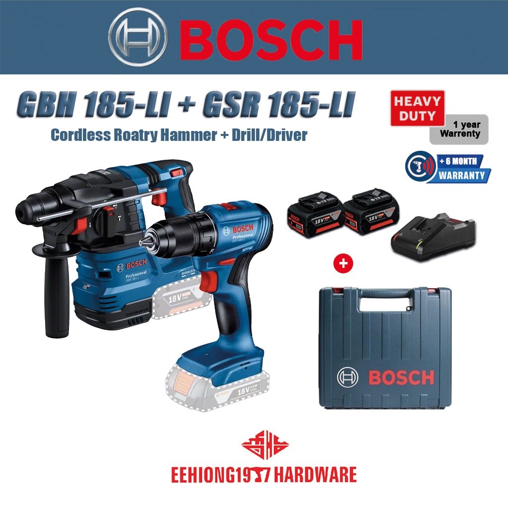 BOSCH GBH185 GSR185 18V Combo Cordless Rotary Hammer Cordless Drill ...