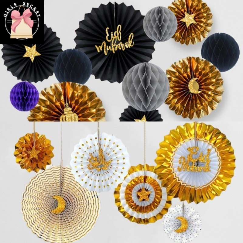 BLusetoolsHome 8/6pcs 2025 Hari Raya Party Backdrop Eid Mubarak Paper ...