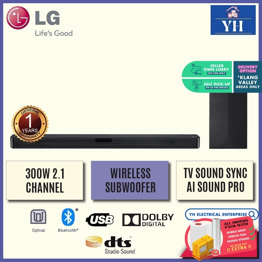 LG SN4 300W 2.1 Channel Bluetooth DTS Digital Surround SoundBar Sound ...