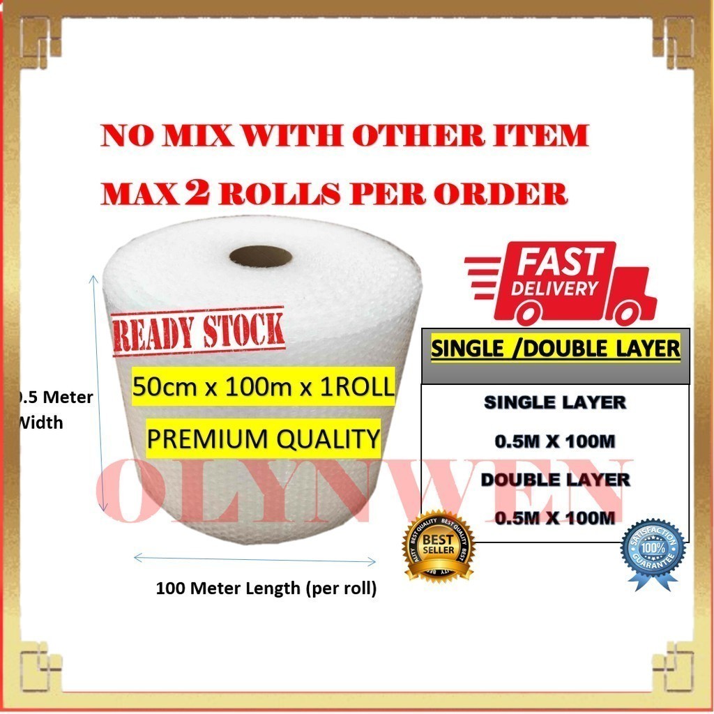 SINGLE & DOUBLE BUBBLE WRAPPING ROLL 0.33M / 0.5M X 100M TOP QUANLITY ...