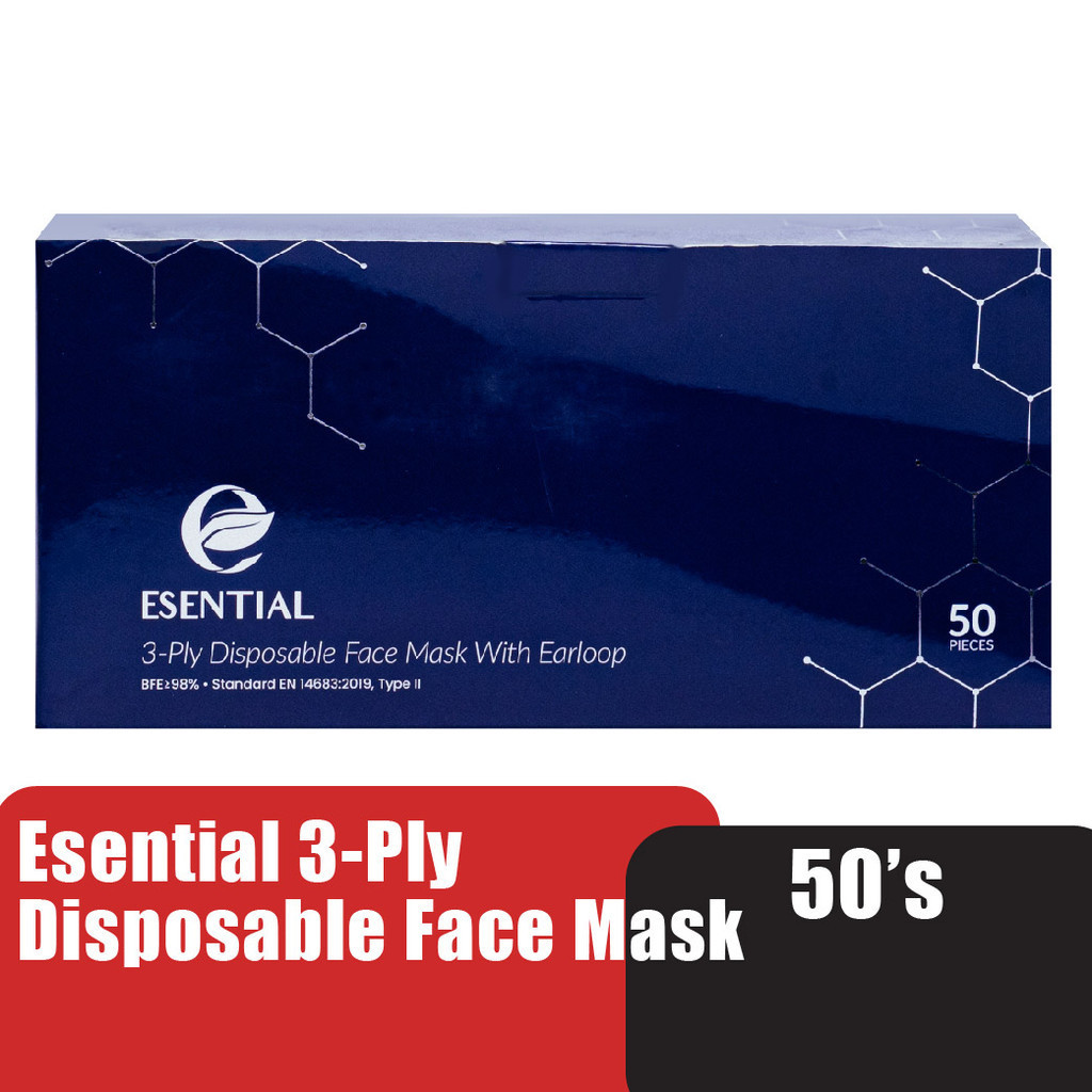 ESENTIAL 3ply 50's Classic Elastic Earloop Disposable Face Mask- Navy ...