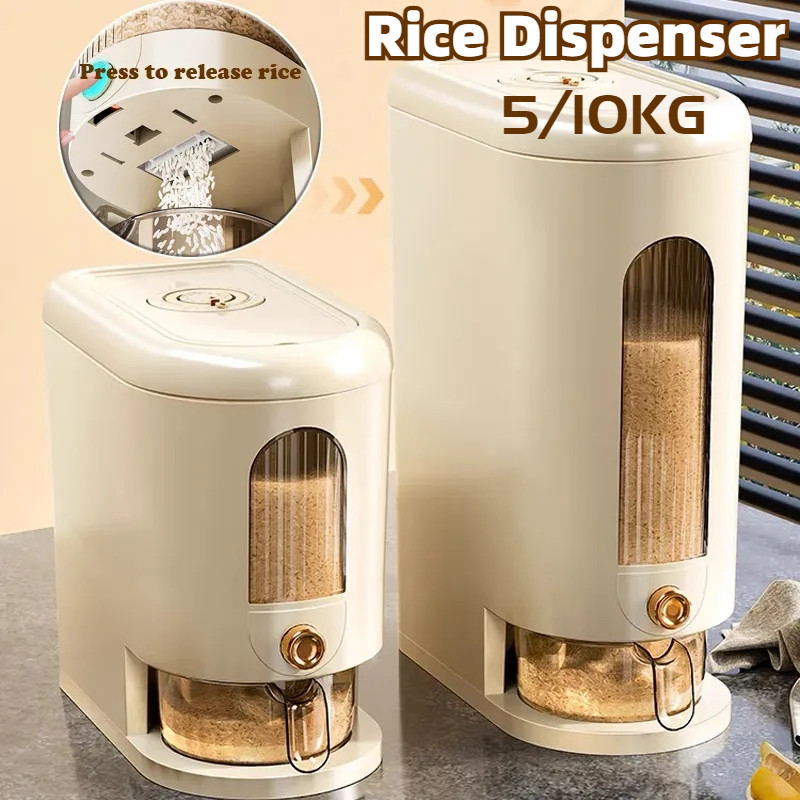 10KG Rice Dispenser Bucket Sealed Grain Storage Box Automatic Rice ...