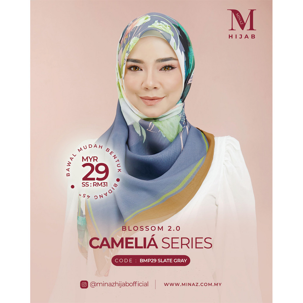 Minaz Hijab 2.0 - Camelia in Slate Grey | Shopee Malaysia