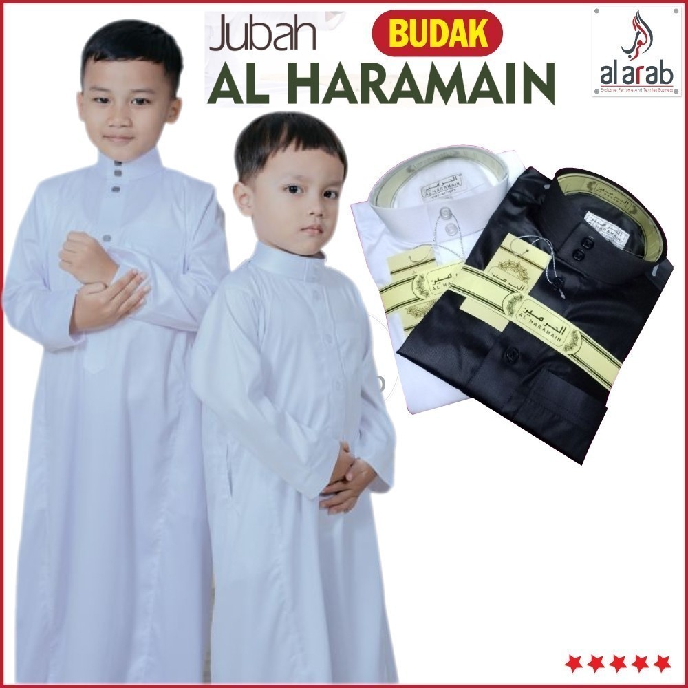 Jubah Al Haramain BUDAK Original White Black Jubah Al Haramain Putih ...