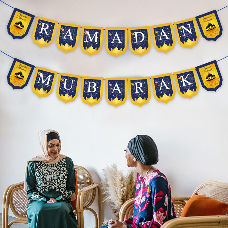Eid Mubarak Hanging Banner Hari Raya Hanging Flag Pulling Moon Stars ...