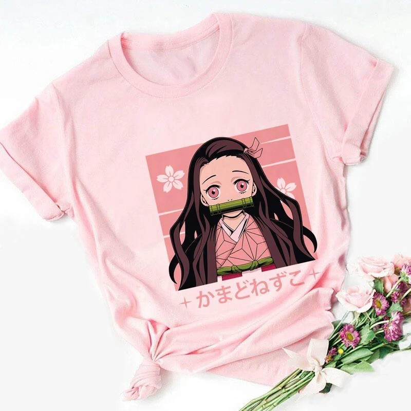 2024 Fashion Nezuko Kamado Kimetsu No Yaiba Print Pink Kid T-shirts ...
