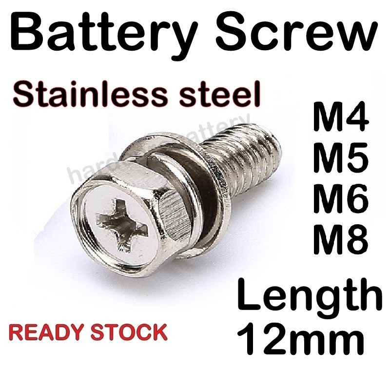 Battery Screw Hexagon Bolt M4 M5 M8 M6 x 12mm with Spring Flat Washer ...