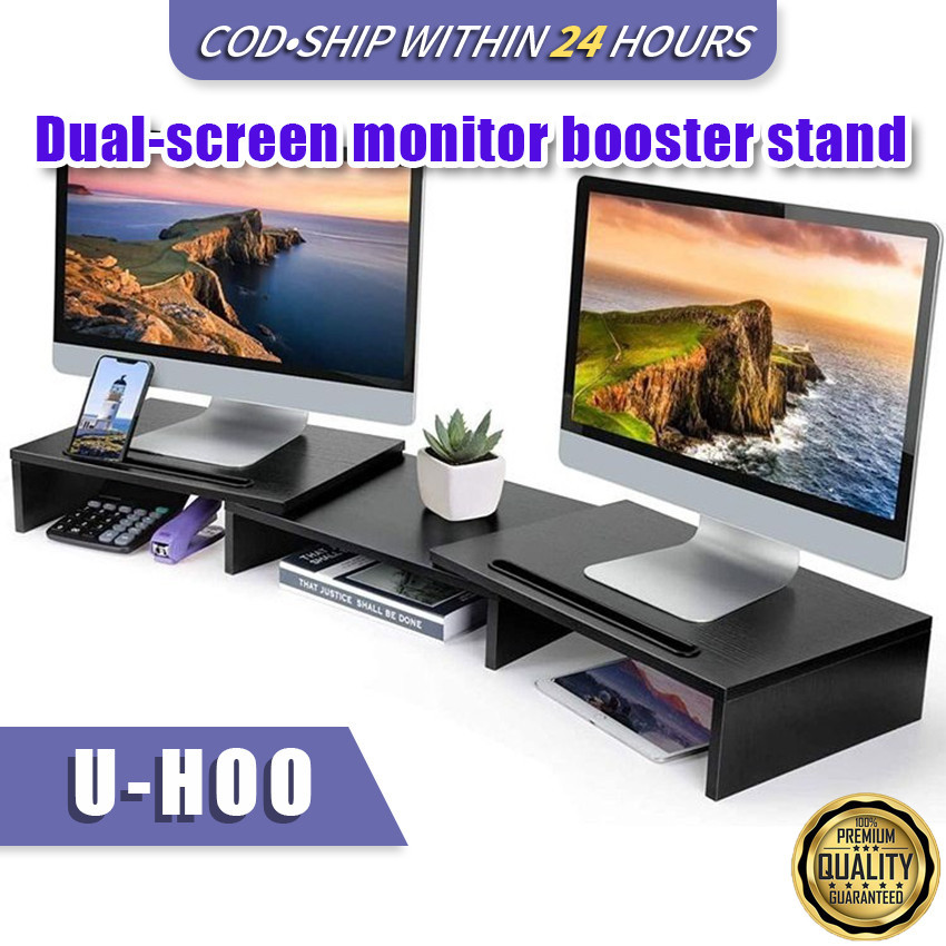 Desk Mount Stand with Triple Monitor Riser for Dual LCD Screens ...