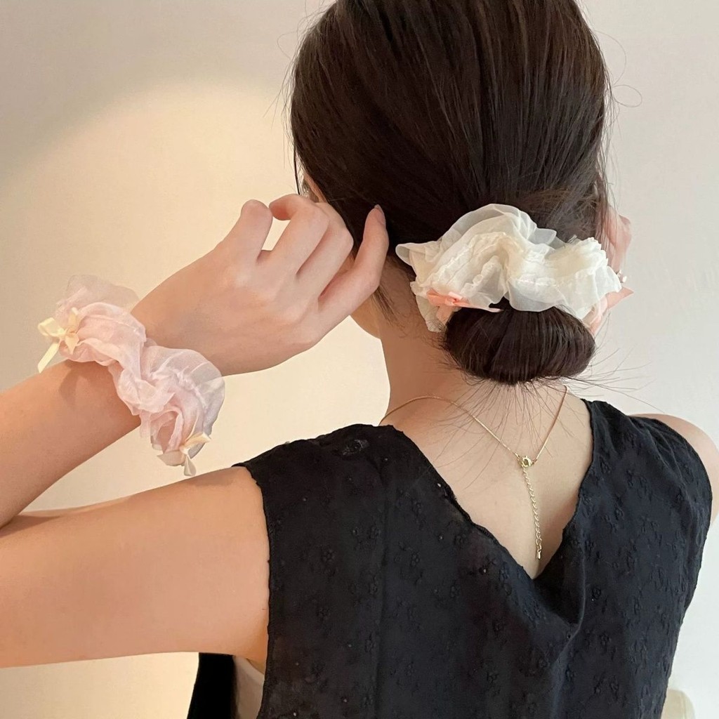 Cream Sweetheart~Ballet Style Ribbon Bow Knot Scrunchy Hair Ring Mori ...