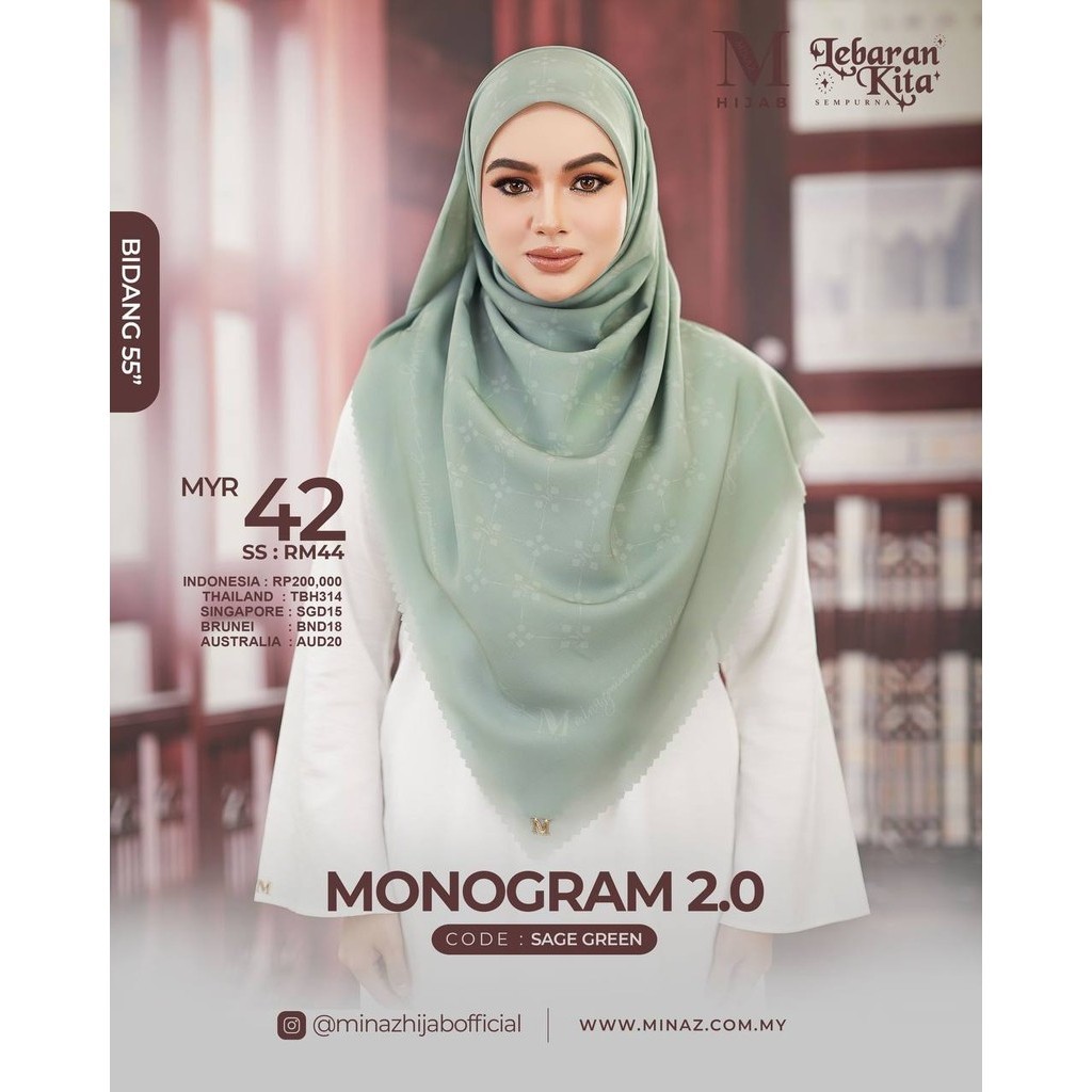 Minaz Hijab : Monogram 2.0 Bawal Square with Laser Cut Finishing Bidang ...