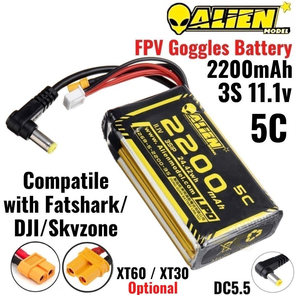 Alien model 3S 11.1V 2200mAh 5C Lipo Battery DC5.5&XT30/60 Plug ...