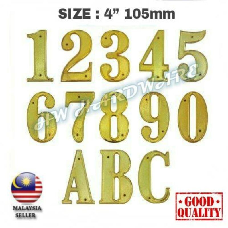4" (105mm) Plated House Door Address Number Digit /Nombor Rumah Alamat ...