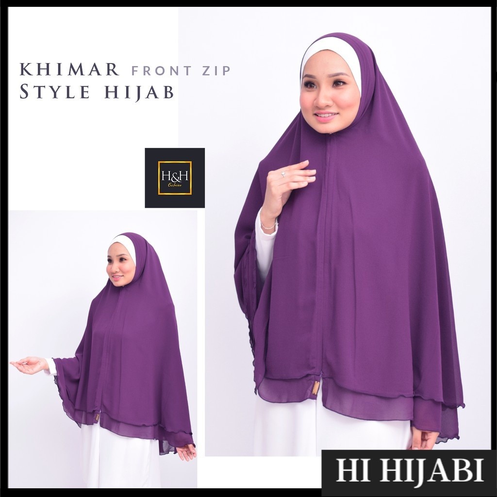 Hijab Veil Khimar Labuh Instant Moss crepe Plain Front Zip Premium ...