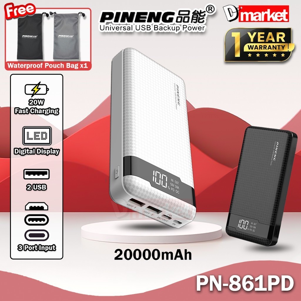 Pineng PN-861 20000mAh Powerbank 20W Fast Charging Power Bank Pineng ...