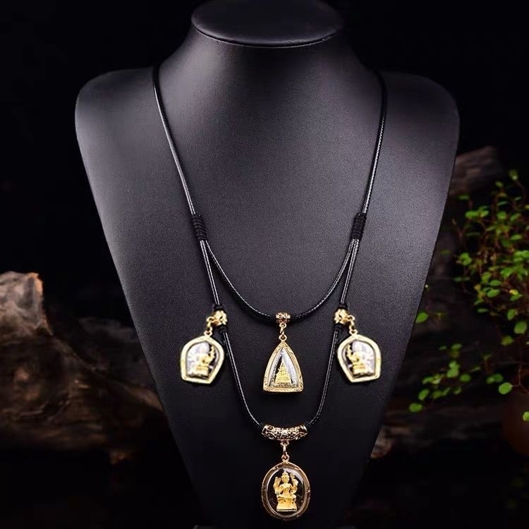 Double Hanging Amulet Chain Simple Style Three Hanging Multi-Hanging ...