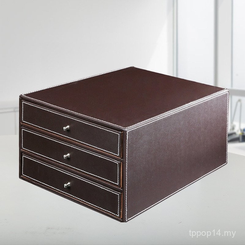 Business Office File Three-Layer Leather Storage Cabinet A4 Paper ...