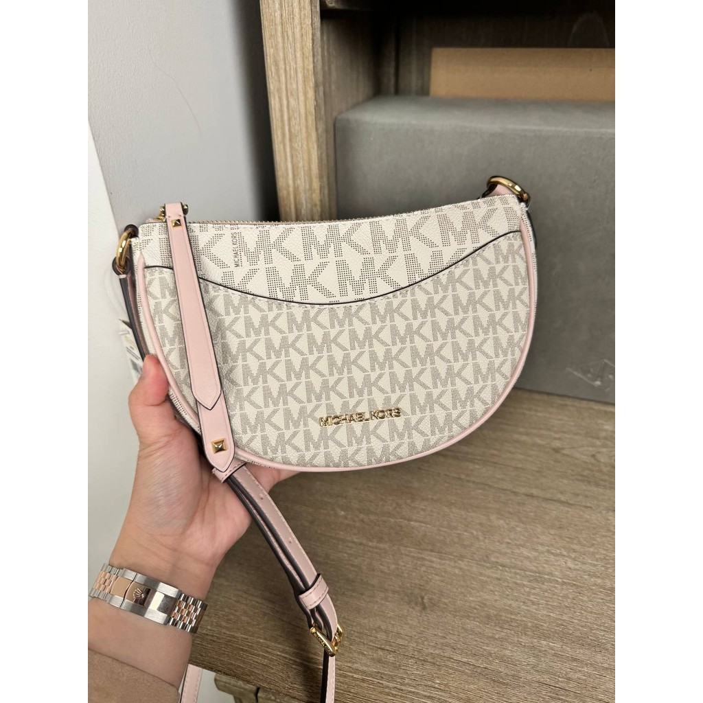 MK Dover Small Half Moon Crossbody in Signature Powder Blush Multi ...