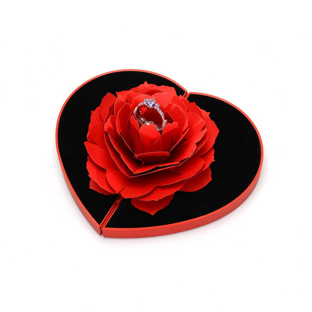 Pop Up Ring Box 3D Rose Ring Holder Creative Jewelry Organizer Case ...
