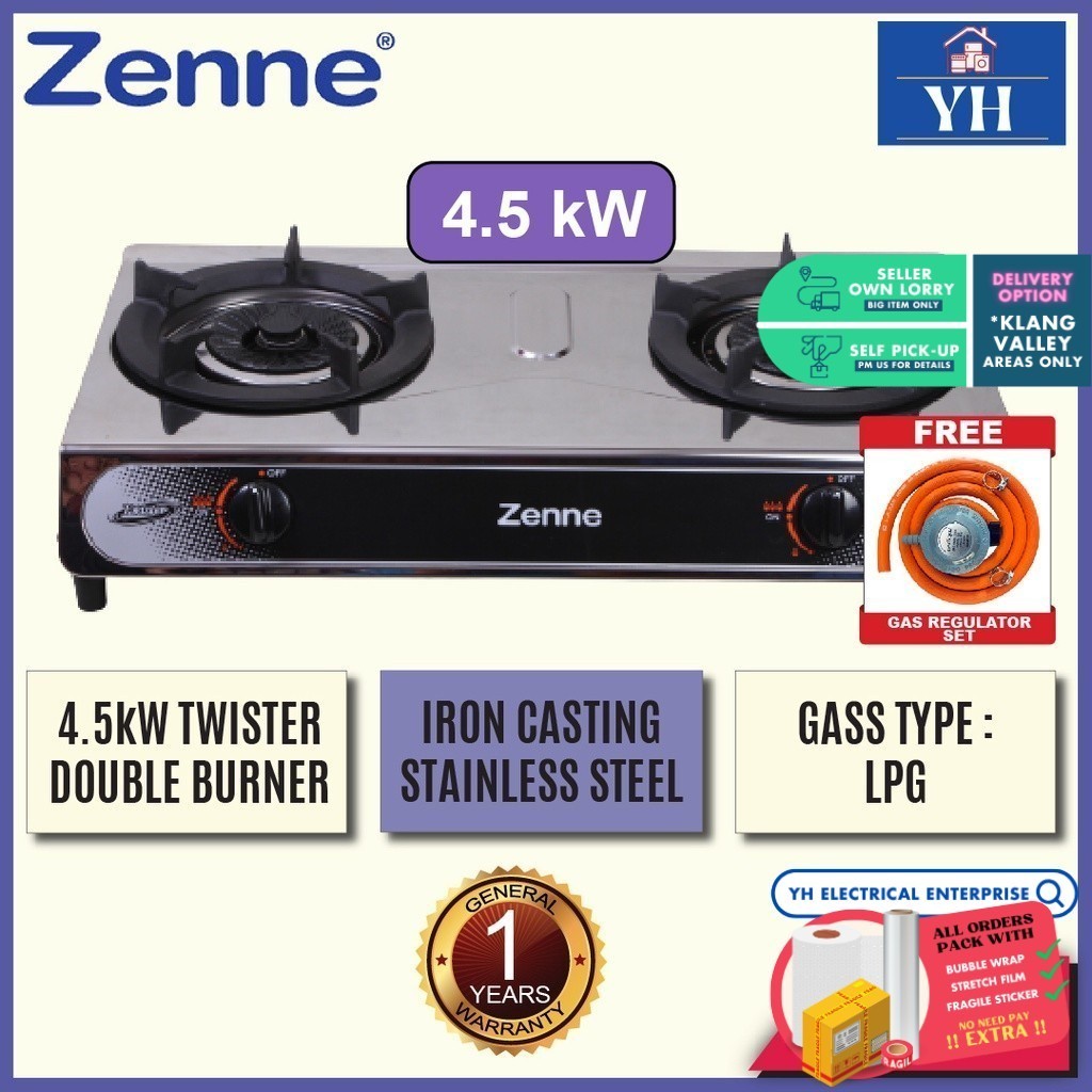 Zenne 4.5kW Twister Double Burner Stainless Steel Table Top Gas Stove ...